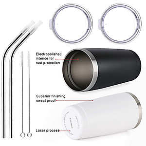 Wedding Anniversary for Couple Friend Lovers Cups Stainless Steel Wine Tumbler Travel Mug with Straw and Lid,2 Pack (4.blackwhite)