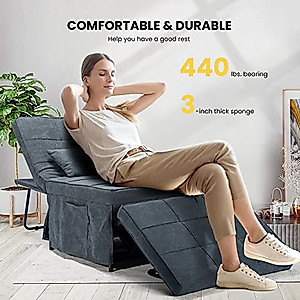 VIVOHOME Folding Sofa Bed with Pillow, 4 in 1 Multi-Function Ottoman Guest Sleeper with Adjustable Backrest, Blue/Gray