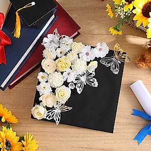 Canlierr 32 Pcs DIY Graduation Cap Decorations Accessory Kit Include Faux Flower Heads 3D Butterfly Grad Cap Decorations (White Tone)