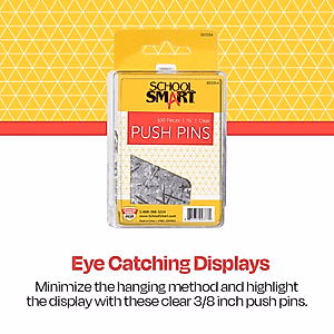 School Smart 003354 Clear Push Pin, 3/8" L (Pack of 100)