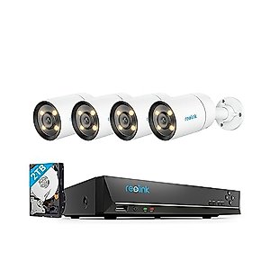 REOLINK CX410-2K PoE Security Camera Outdoor with F1.0 Aperture, REOLINK 4K 8CH Network Video Recorder, 4× CX410 with 1x RLN8-410 (Built-in 2TB HDD) Video Recorder