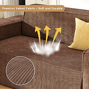 Swbvs Sofa-in-a-Box, Memory Foam 2 Seater Sofa Couch, No Installation & Easy to Move, Modern Living Room Sofa Couch with Corduroy Fabric,Small Love Seat Sofa for Bedroom Apartment Home Office,Brown