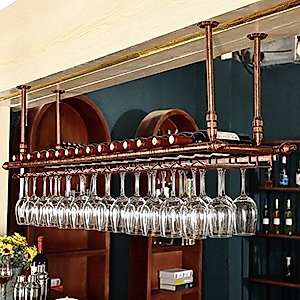 Stylish Simplicity Wine Stemware Racks Ceiling Mounted Hanging Wine Bottle Holder Metal Goblet Wine Glass Rack Various, PIBM, Bronze, 120 * 30cm