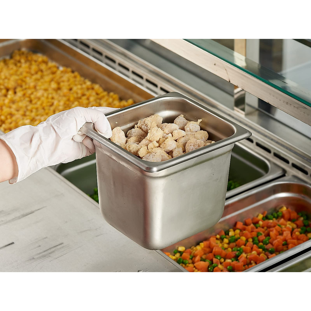 CURTA 6 Pack Anti-Jam Hotel Pans, 1/6 Size 6 Inch Deep, NSF Commercial 18/8 Stainless Steel Chafing Steam Table Pan, Catering Storage Metal Food Pan