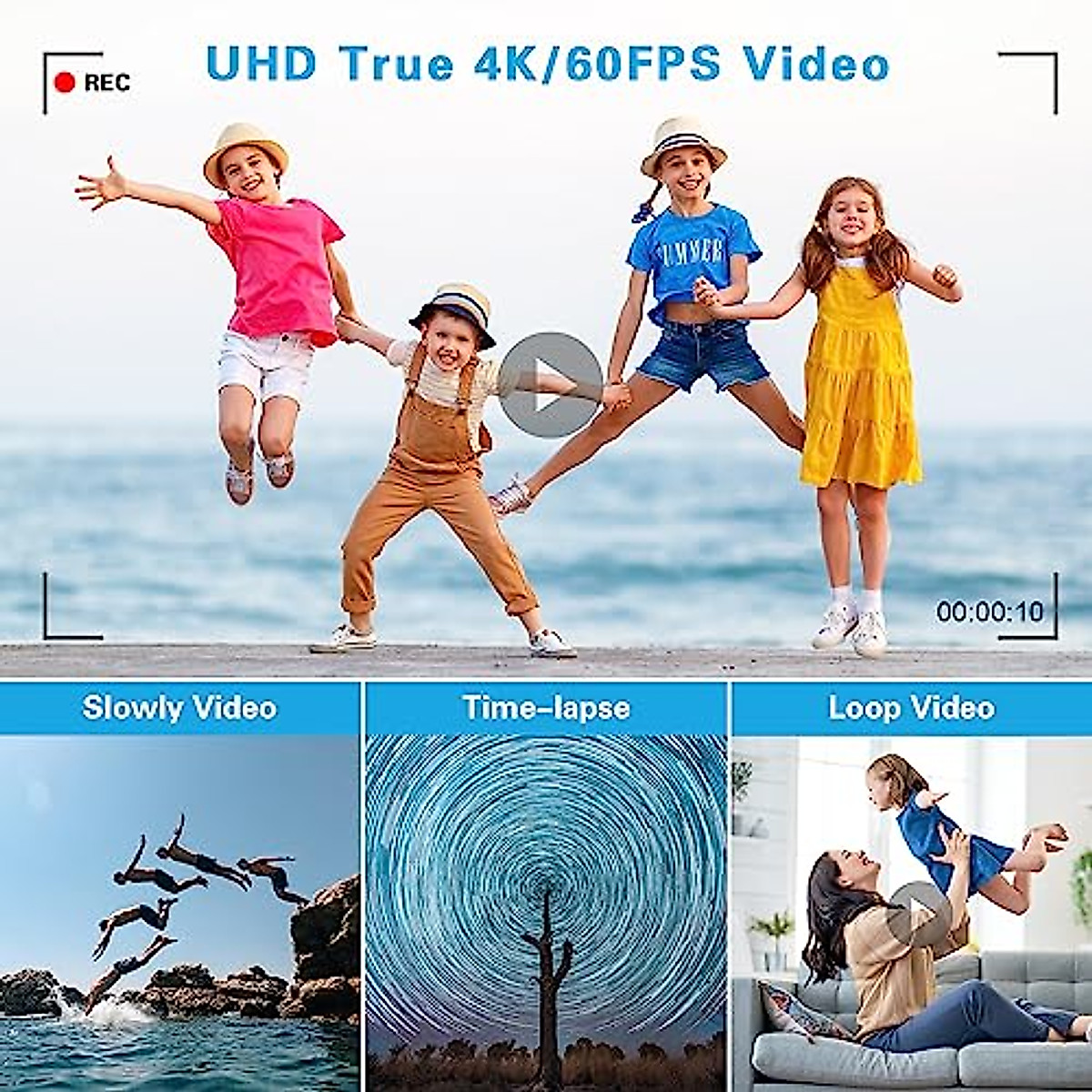 4K Digital Camera,Vmotal UHD 64MP Photo 4K/60FPS Video,Dual Screens/16x Zoom/Time-Lapse/Slow-Motion/with WiFi/Autofocus Vlogging Camera Beginner