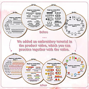 4 Sets Beginners Embroidery Stitch Practice kit, Embroidery Starter kit for Craft Lover with 30 Different Stitches,Embroidery Skill Practice Kit Include 4 Embroidery Cloth with Pattern Embroidery Hoop