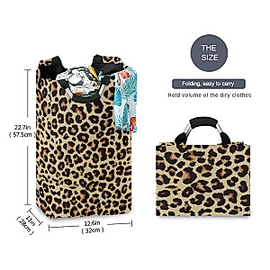 Cheetah Leopard Print Animal Skin Laundry Basket Laundry Hamper Portable Foldable Clothes Organizer with Handles Storage Bag for Kids Room Bathroom Bedroom Utility Room Laundry Room