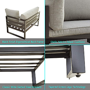 Festival Depot 2 Pieces Patio Furniture Outdoor Conversation Set Metal Corner Sectional Sofa Couch Patio Armrest Chair Cushioned Lounger with Ottomans