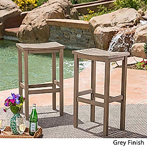 Christopher Knight Home Caribbean Outdoor 30" Acacia Wood Barstools, 2-Pcs Set, Grey Finish