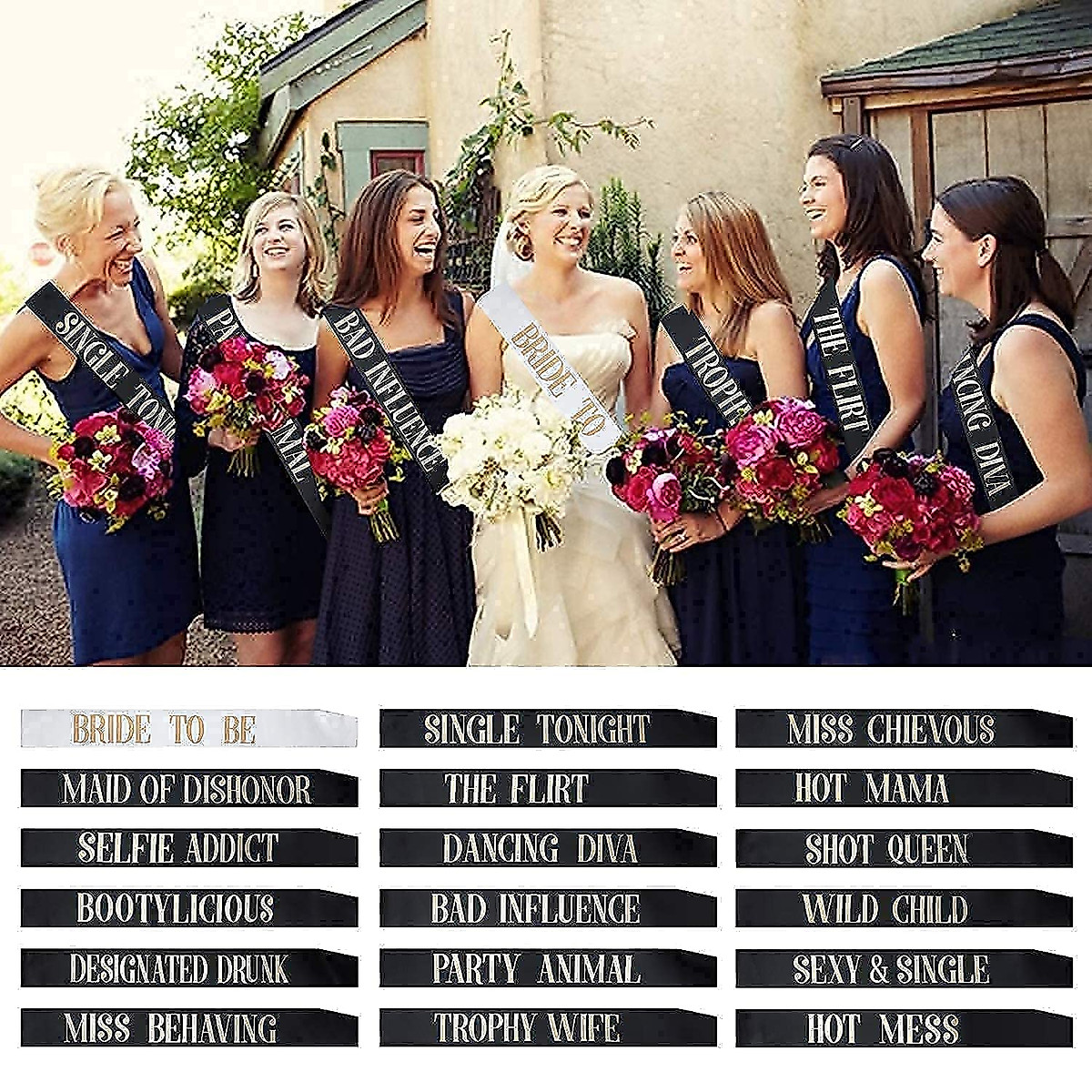 Snsowed 18 Pack Bachelorette Party Sashes, Bride Tribe Funny Bridesmaid Sash Set, Team Bride Sash, Maid of Honor Sash for for Bachelorette Hen Party and Bridal Shower Engagement Wedding Party