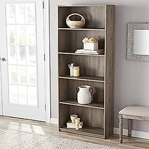 Mainstay` Orion Wide 5-Shelf Bookcase (Black, 5-Shelf) (Oak, 5-Shelf Standard)