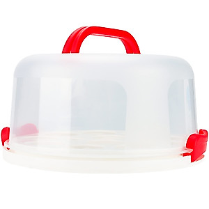 MUKLEI 10 Inch Round Cake Carrier with Handle, Cake Holder with Lid, Two Sided Base Cake Containers Portable Cake Carrier for Cake, Cupcakes, Muffins, Desserts