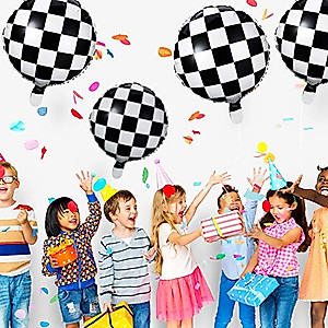 Checkerboard Balloon Aluminum Foil Balloon Black White Checkered Balloon for Racing Themed Party Decoration Supply, 18 Inches (24)