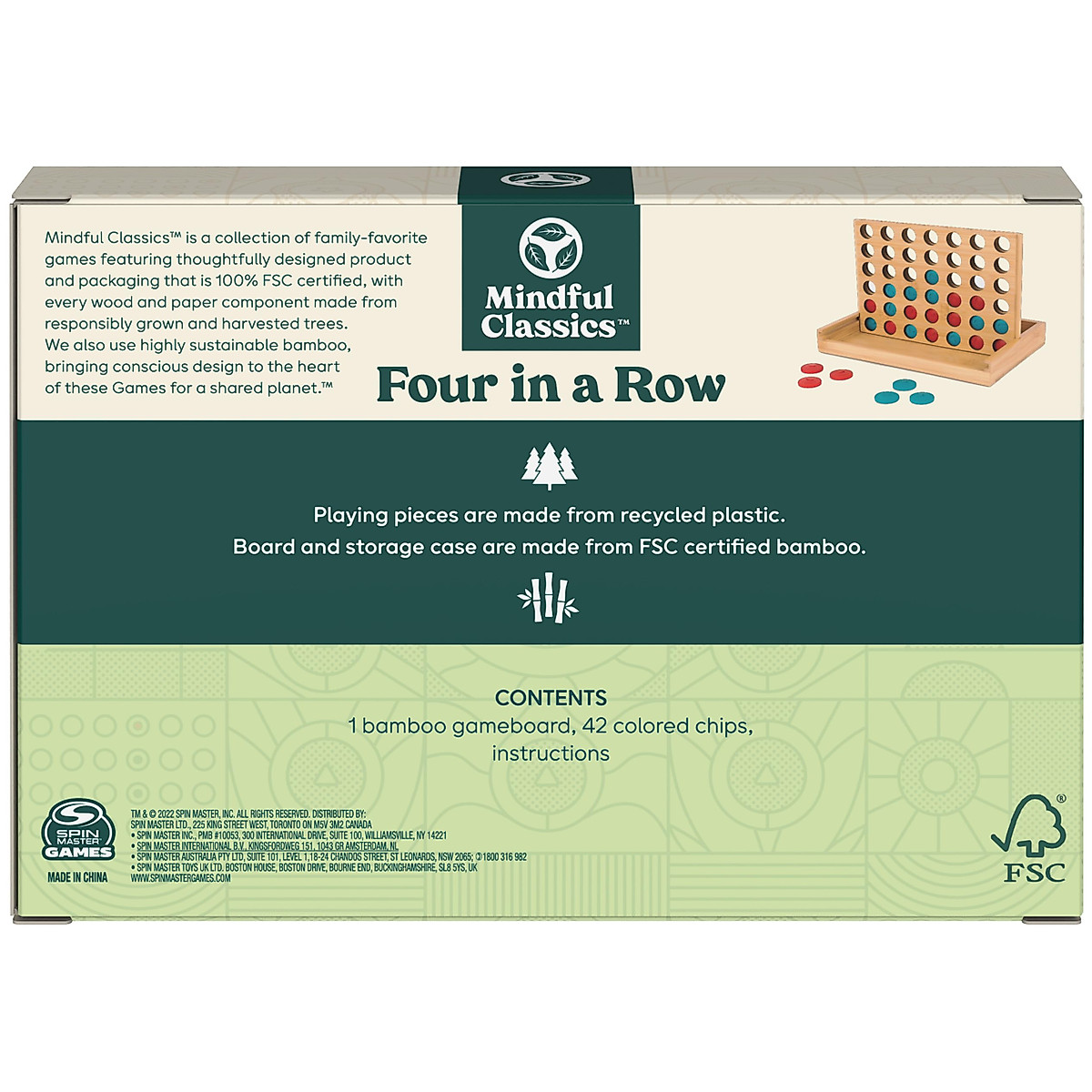 Mindful Classics, Four in a Row Family Board Game with Bamboo and Recycled Plastic Earth Day Eco-Friendly Products, for Adults and Kids Ages 8 and up