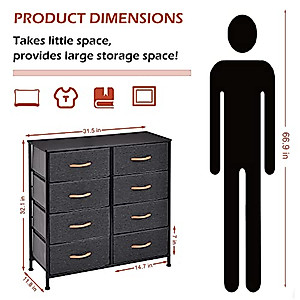 WAYTRIM Dresser for Bedroom, 8 Drawer Storage Organizer Tall Wide Dresser, for Closet, Living Room, Hallway, Dormitory, Sturdy Steel Frame, Wooden Top (Charcoal Grey)