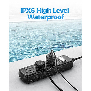 Outdoor Power Strip Weatherproof, 6 FT Extension Cord, Waterproof Surge Protector with 3 Wide Outlets, 1875W Overload Protection, Shockproof Outlet Extender for Kitchen Patio Christmas Lights, Black