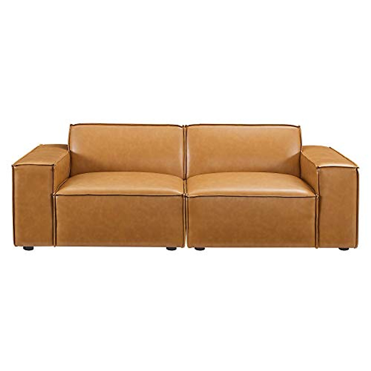 Modway Restore Vegan Leather Sectional Sofa Loveseat in Tan