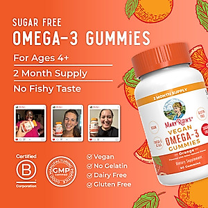 MaryRuth Organics Vegan Omega 3 Gummies for Adults | 2 Month Supply | Sugar Free Supplement with Vitamin C | Flaxseed Oil Immune Support | Overall Wellness | No Fish Taste | 60 Count