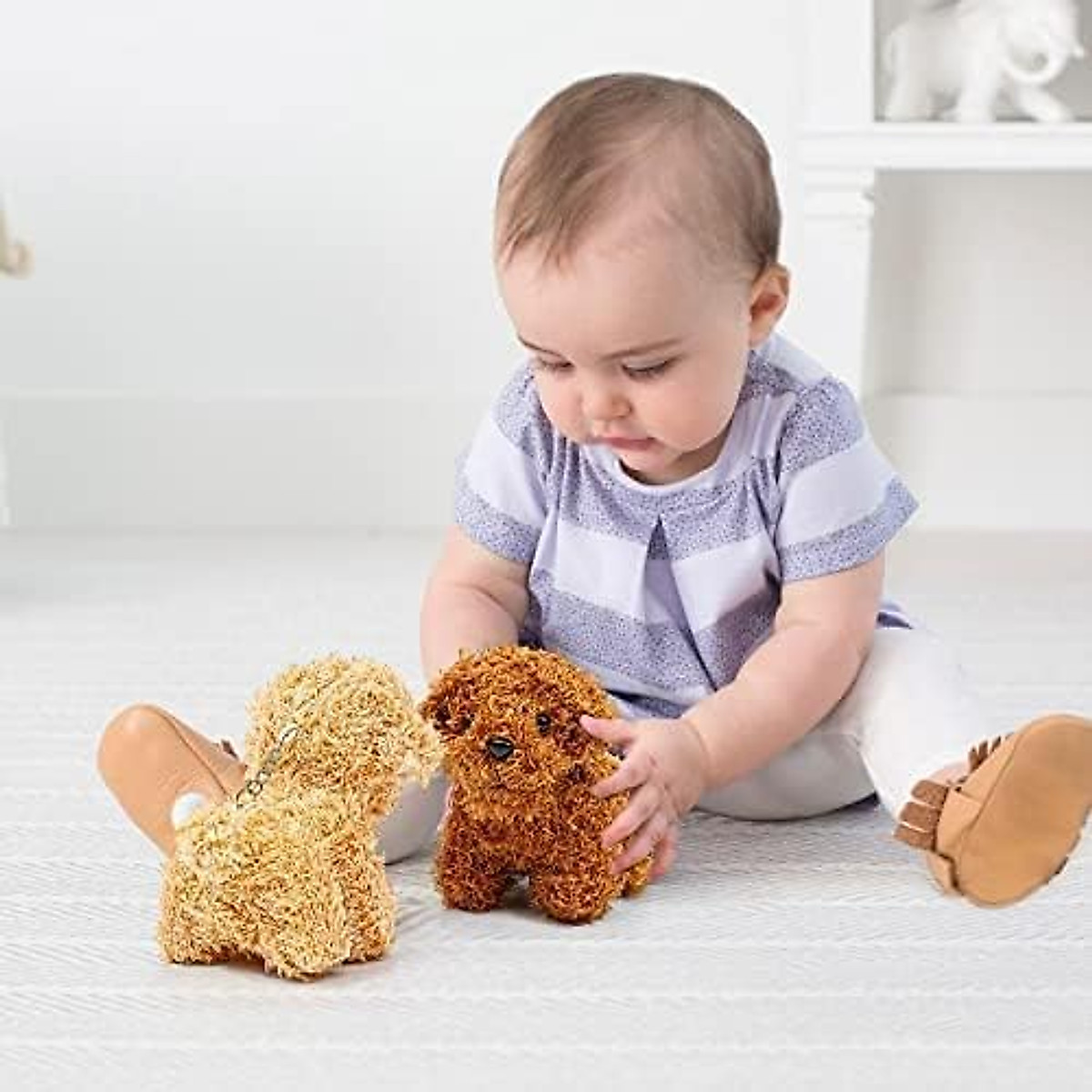 Anboor Small Stuffed Animals—4.8 Inch Cute Puppy Dog Plush Stuffed Animal with Keychain for Party Favors (Light Brown)