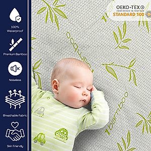 Bamboo Mattress Protector with Zipper - 100% Waterproof King Size Cooling Mattress Cover - Ultra Soft Jacquard Fabric Breathable Noiseless Mattress Pad Cover - Zippered Mattress Encasements