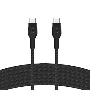 Belkin BoostCharge Pro Flex Braided USB-C to USB-C Cable (3M/10FT), USB-IF Certified Power Delivery PD Fast Charging Cable for iPhone 16 Series, MacBook Pro, iPad Pro, Galaxy S23, S22, & More - Black