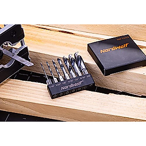 NordWolf 7-Piece HSS Brad Point Stubby Wood Drill Bit Set with 1/4" Hex Shank for Carpenter Woodworking, SAE Sizes 1/16"-3/32"-1/8"-3/16"-1/4"-5/16"-3/8"