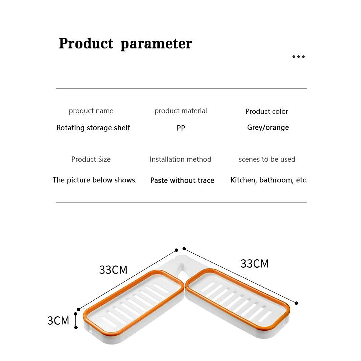 HN 180° Rotatable Bathroom Corner Rack Wall Mounted Shower Shelf Shampoo Storage Rack Holder White Orange, 13x4.3x2.75inch