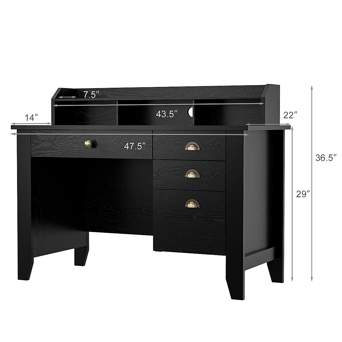 HOMBCK Computer Desk with Drawers, Office Desk with Drawers Executive Desks with Storage Shelf Writing Desk with File Drawers for Teen Student Home Office Laptop Desk,Matte Black
