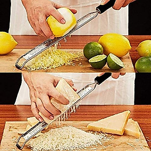 DflowerK Lemon Citrus Zester Cheese Grater Longer Razor Sharp Stainless Steel Blade with Protective Cover Great for Lemon Parmesan Cheese Chocolate Nutmeg Garlic Ginger(Black)