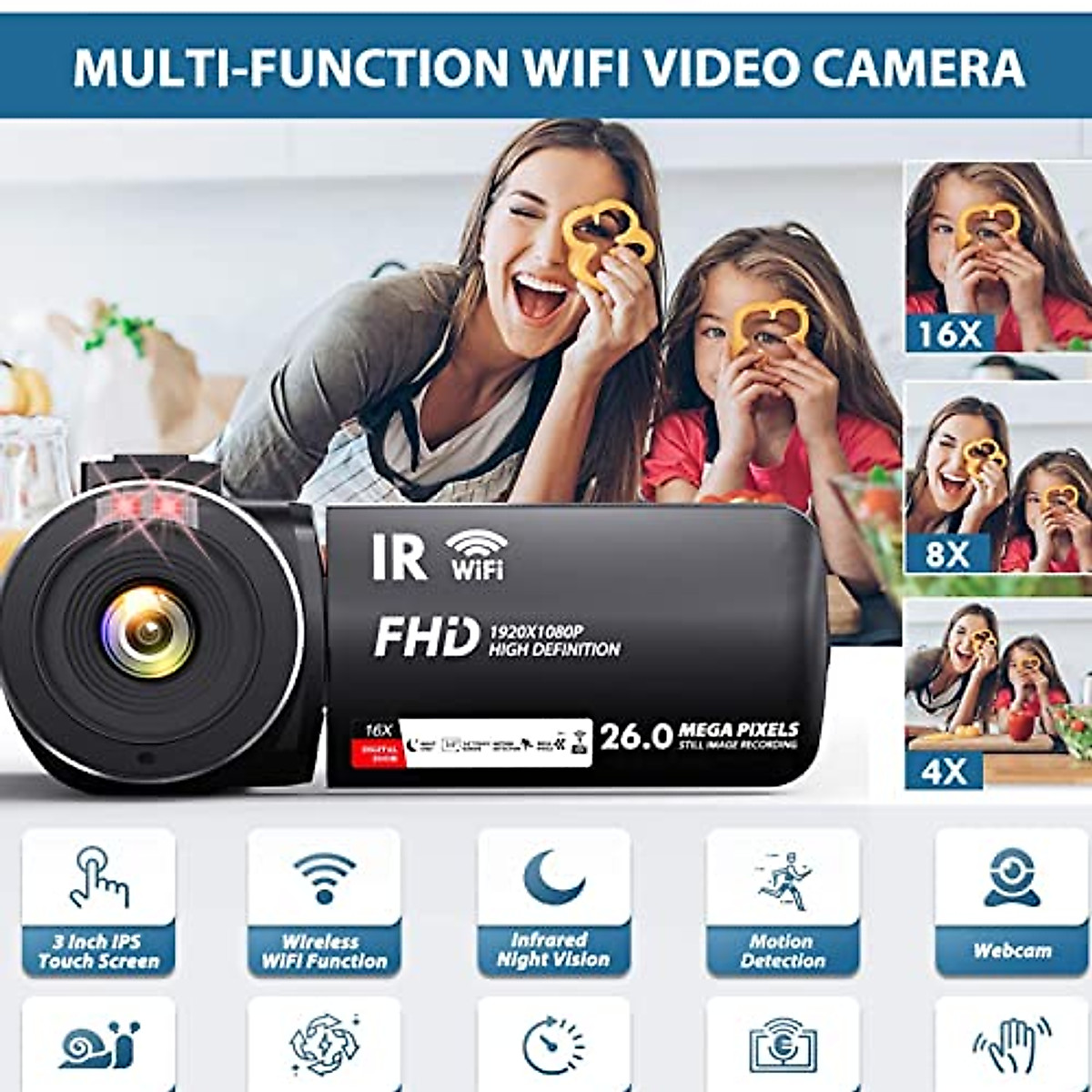 BATIVE Digital Camera,Lightweight and Compact Video Camera,Full HD 1080P,16X Digital Zoom and 3.0 Inch IPS Touch Screen, 270° Rotatable,for Beginners, Teens, Childs