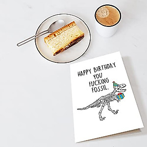 Chenive Funny Getting Older Birthday Card for Him Her, Rude Birthday Card for Man Women, Happy Birthday You F*cking Fossil