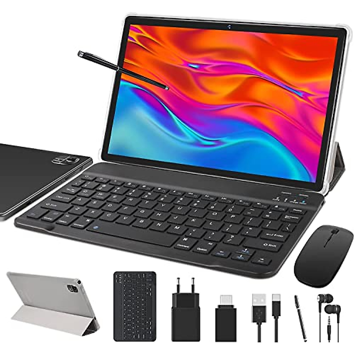 FACETEL Android 11 Tablet 10.1" Q10PRO Tablets:4GB RAM|128GB ROM|5G Wi-Fi|Octa-Core|8000mAh|Bluetooth |Google Certified|with Keyboard, Mouse, Earphones etc./Support Split Screen-Black