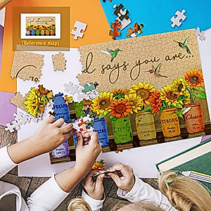 Sunflower Puzzle 500 Piece Puzzles for Adults - Retro Sunflowers and Farmhouse Yellow Flower Hummingbird Animal Inspirational Wooden Jigsaw Puzzles for Family Activities Games - God Says You are