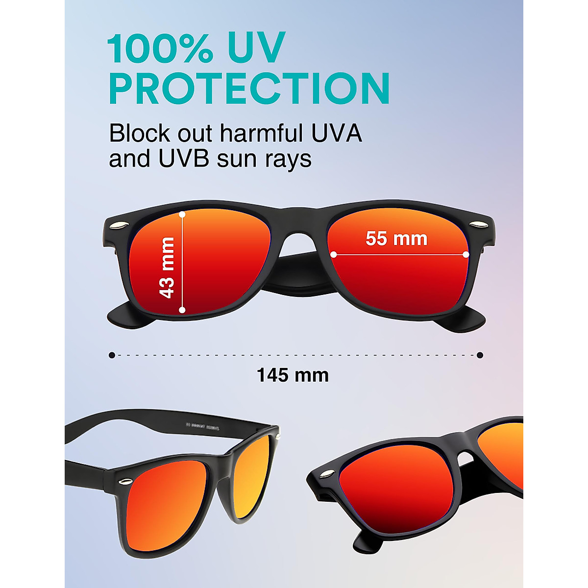 zeroUV - Classic Colored Mirror Lens Square Horn Rimmed Sunglasses for Men Women (3 Pack Polarized | Blue + Green + Red)