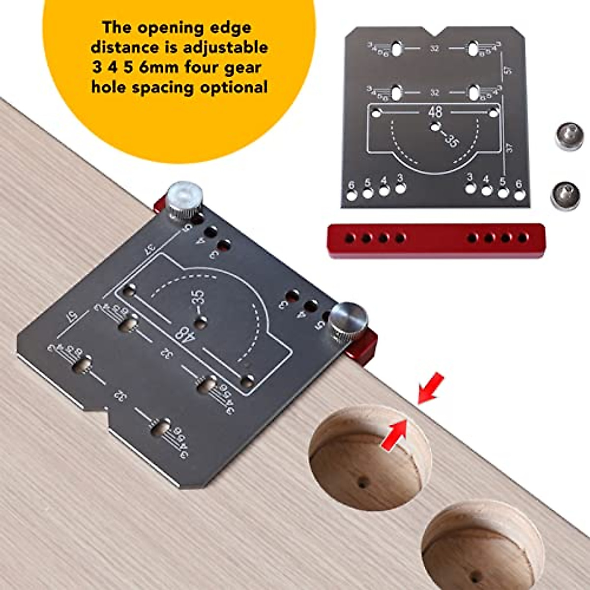 Stainless Steel Cup Style Concealed Hinge Jig with Clamp,35mm Drilling Guide Hole Punch Locator Kit for Cabinet Door Hinges Inset Improve Mounting Efficiency (S)