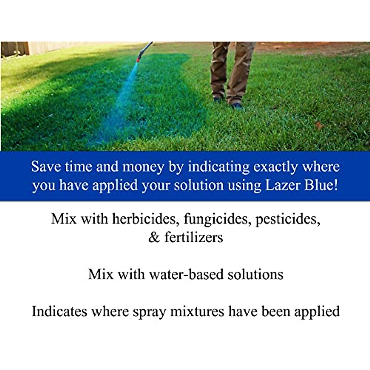Liquid Harvest Lazer Blue Concentrated Spray Pattern Indicator - 1 Gallon (128 Ounces) - Perfect Weed Spray Dye, Herbicide Dye, Fertilizer Marking Dye, Turf Mark and Blue Herbicide Marker