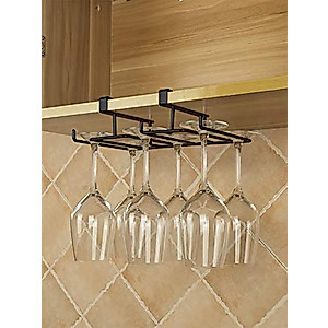 Bafvt Wine Glass And Mug Holder - Stemware Rack Under Cabinet - 304 Stainless Steel Hanger Storage Shelf, Fit for The Cabinet 0.8“ or Less (Black, 18cm-3 Rows)