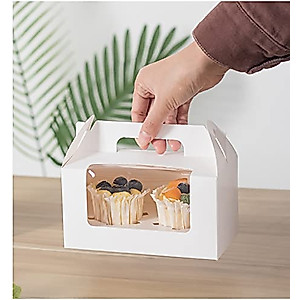 Jucoan 60 Pack White Cupcake Boxes with Insert, Handle and Window Hold 2 Standard Cupcakes, Kraft Paper Cupcake Container, Portable Cupcake Holder, Bakery Pastry Container for Cupcake, Muffins