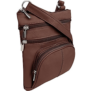 Roma Leathers Genuine X-Large Crossbody Purse, Multi-Pocket, Adjustable Strap, XL, Brown