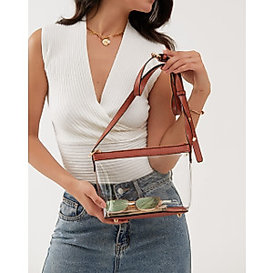 Clear Zipper Cross Body Bag with Vegan Leather Trim (Brown) Small