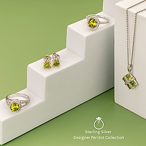 PEORA Peridot Classic Eternity Ring Band for Women 925 Sterling Silver, Natural Gemstone Birthstone 1 Carat total, Comfort Fit, Size 6 - August Birthstone Gift, Real Peridot Jewelry