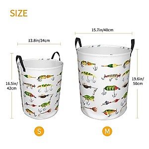 PUPSIKINS Laundry Basket Vintage Fishing Lures Laundry Hamper Collapsible Dirty Clothes Baskets Round Laundry Bag With Handles For Bathroom Bedroom College Dorms Home Laundry Room Kids Room