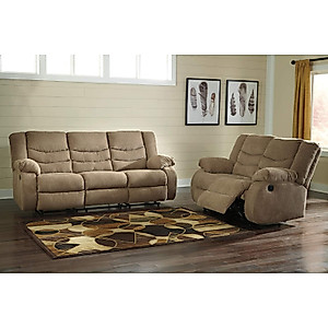 Signature Design by Ashley Tulen Modern Manual Pull Tab Reclining Loveseat, Light Brown