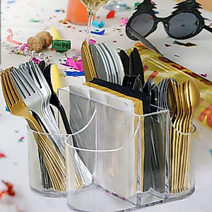 Tiger Chef 5 Compartment Clear Utensil Caddy. Organizer for Silverware Napkins Cups Tabletop Condiment for Dining Table Party Buffet Entertaining Picnics BBQ