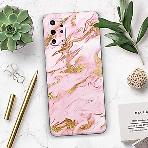 DesignSkinz Rose Pink Marble & Digital Gold Frosted Foil V3 Protective Vinyl Decal Wrap Skin Cover Compatible with The Samsung Galaxy S20 (Screen Trim & Back Glass Skin)