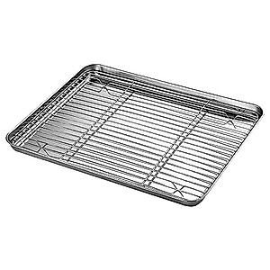 TEMKIN Baking Tray with Removable Cooling Rack Set Stainless Steel Wire Grid Tray Kitchen Oven Cook Pan Non-Stick Bread Barbecue Holder (Size : Small)
