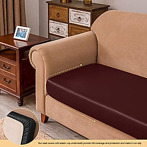 DyFun Couch Cushion Cover PU Leather Sofa Cushion Slipcover Stretch Waterproof Chair Seat Slipcover Furniture Protector (Chair Cushion, Wine)
