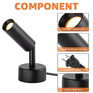 URTOM 2 Pack Indoor Spotlight LED Up Lights for Plant 120V Floor Spot Lights Accent Light Indoor Uplighting Warm White Spotlight Lamp Accent Lighting LED Uplight, 5.9 FT Plug Cord with Foot Switch