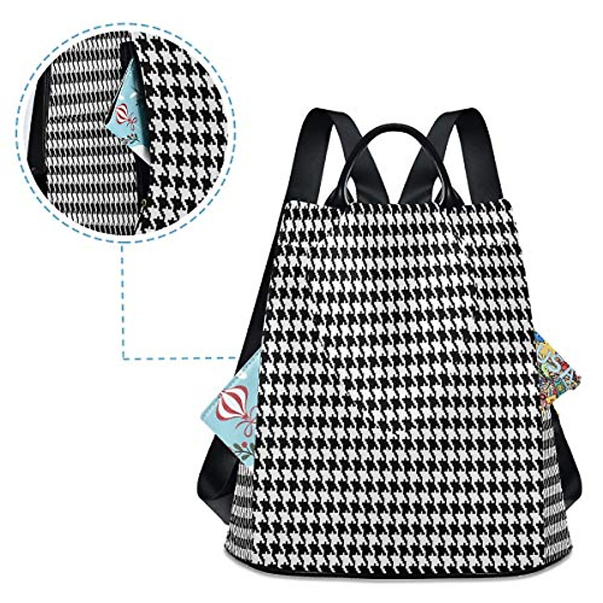 ALAZA Stylish Black Houndstooth Plaid Backpack Purse Anti-theft Casual Fashion Polyester Travel Rucksack Shoulder Bag for Women Girls