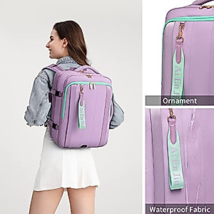 AI EN JIU Travel Backpack for Women Men, 50L Expandable Carry On Backpack 17.3 inch Laptop Backpack with USB Port, Waterproof Business Luggage Traveling Backpack with 3 Mesh Bags & 1 Shoe Bag, Purple